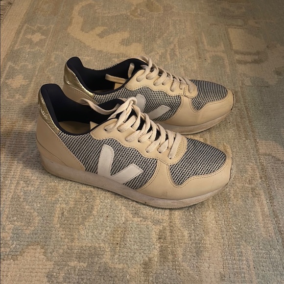 Veja | Shoes | Veja Cream White Navy Gold Sneakers | Poshmark